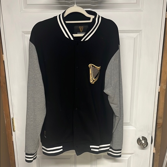 Guinness | Jackets & Coats | Guinness Black Gray Bomber Varsity Jacket ...